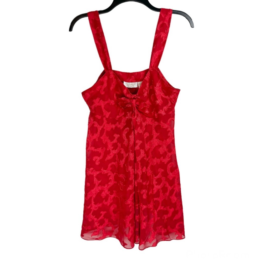 Vtg Victoria’s Secret Red Semi Sheer Slip Dress Sz Me… - Gem